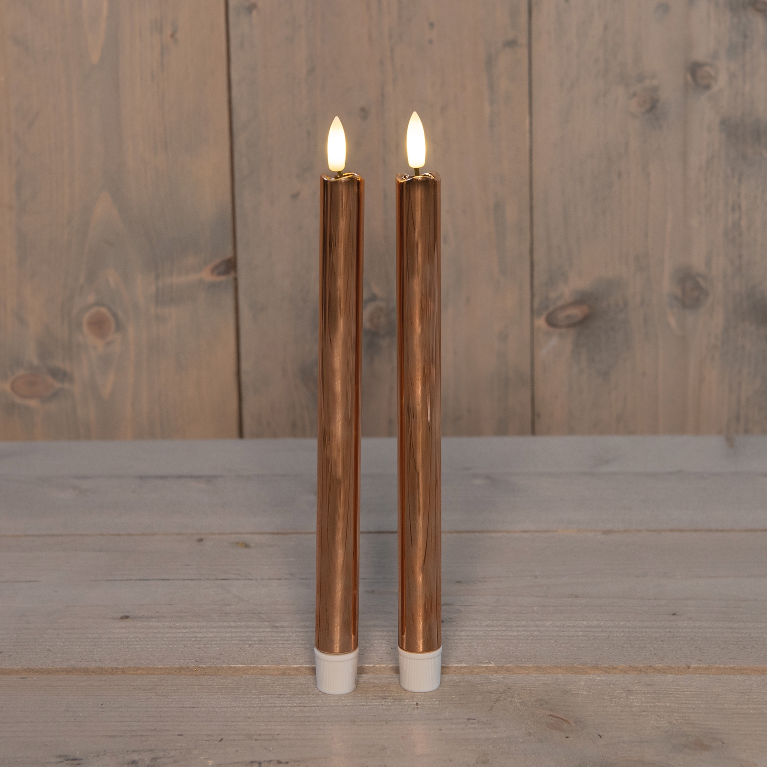 Anna's Collection Dinerkaars Led 3D Vlam Met Timer 2 Stuks H25Cm Koper ...