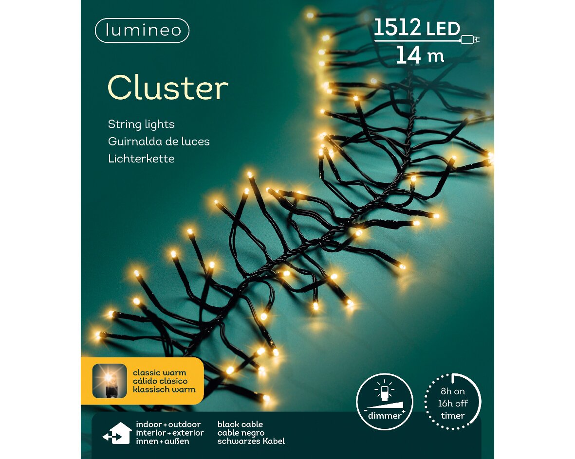 Lumineo Cluster strengverlichting 1512 led-14 m klassiek warm-zwart - AVRI Bloem- en Tuincentrum